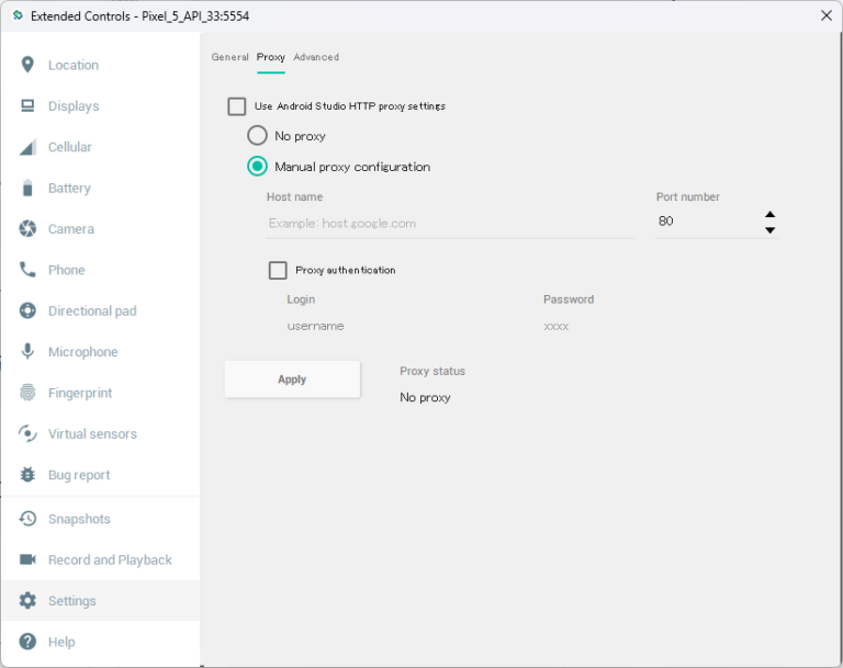 【Android Studio】エミュレータのプロキシ設定(共通/個別) - Deino's Area